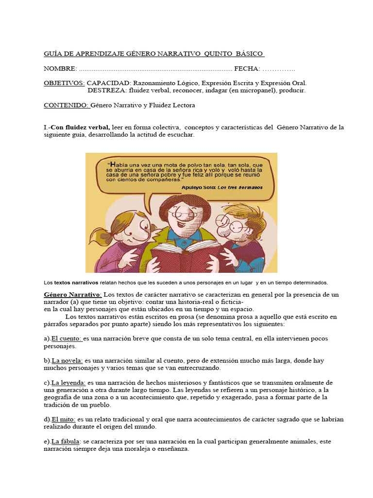 Guía Género Narrativo 5° Básico 2020 | PDF | Narración