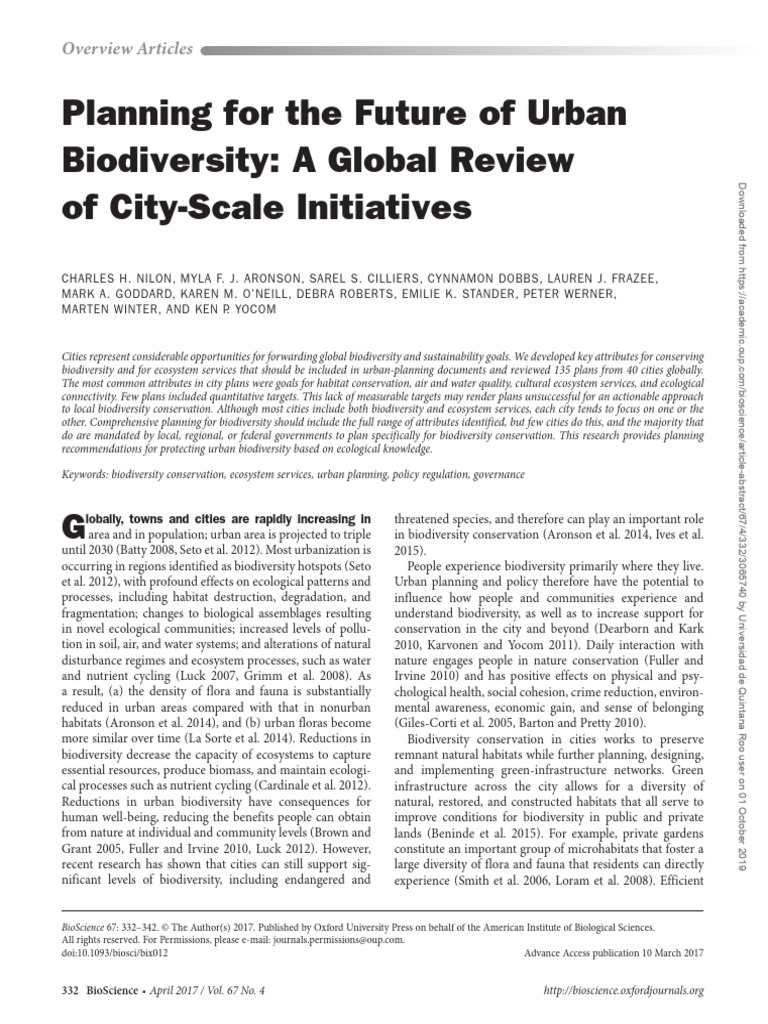 Planning For The Future of Urban Biodiversity A Global Review of ...
