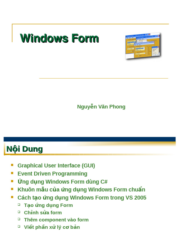 Bài giảng Lập trình Windows Form - Nguyễn Văn Phong - 376982 | PDF
