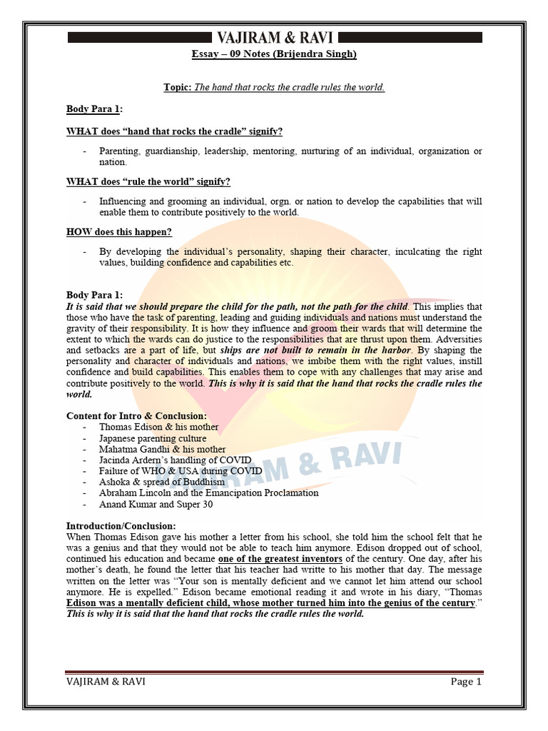 Essay Class 09 Notes | Download Free PDF | Courage | Behavioural Sciences