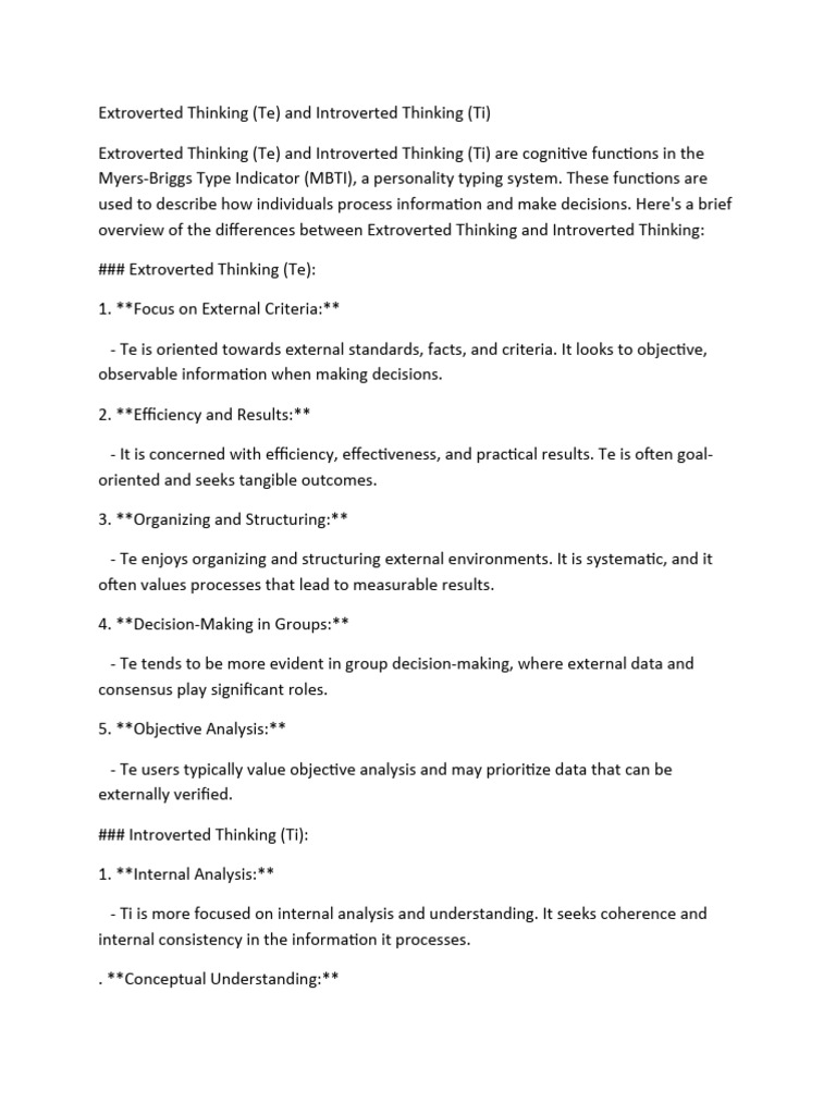 Extroverted Thinking (Te) and Introverted Thinking (Ti) | PDF | Thought | Decision Making