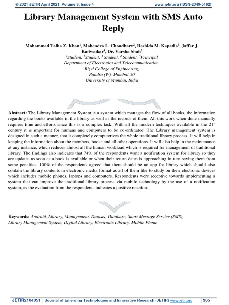 Library Management System With SMS Auto | Download Free PDF | Mobile App | Android (Operating ...