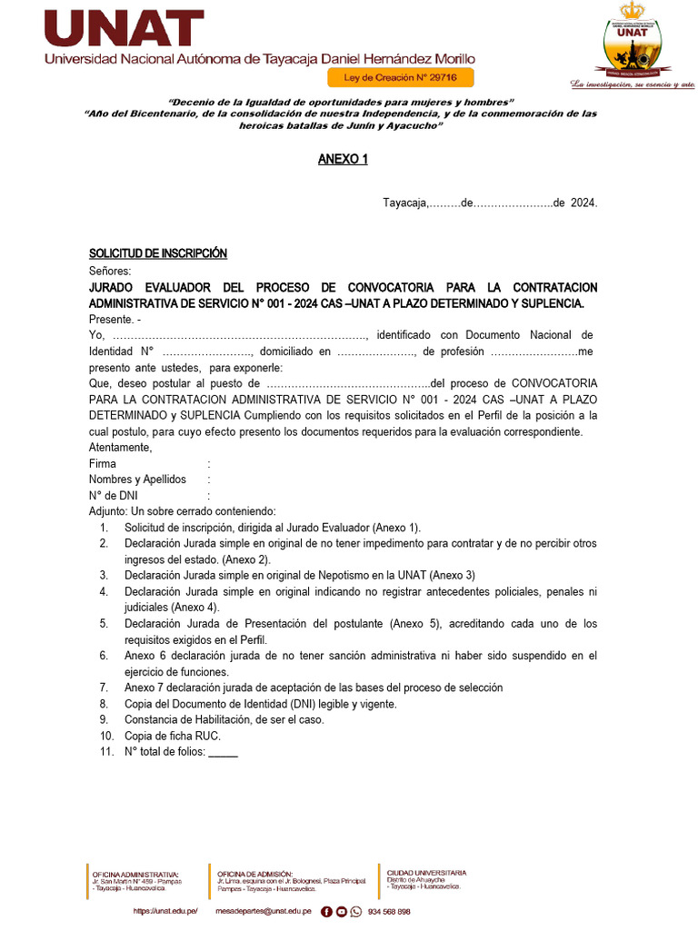 Anexo para Bases Proceso Cas N 001 2024 | PDF | Documento de identidad ... Anexo para Bases Proceso Cas N 001 2024 | PDF | Documento de identidad ...