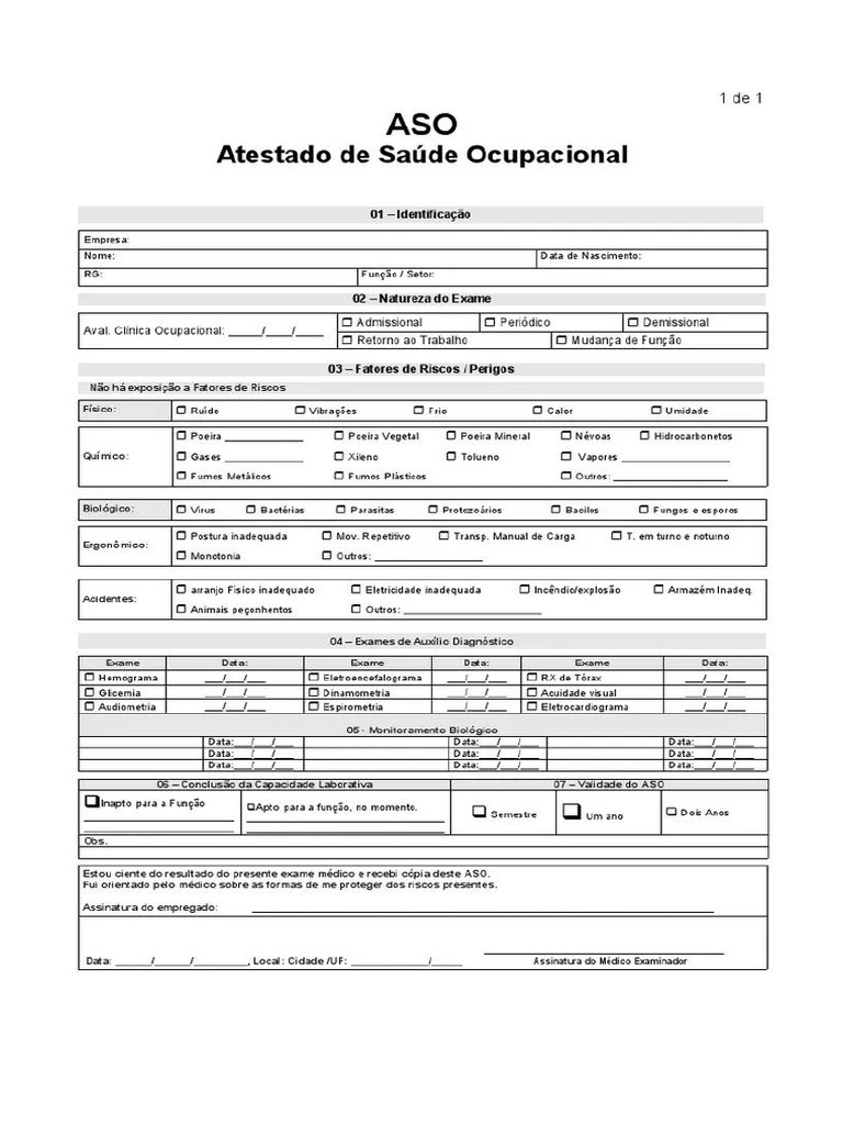 ASO - Atestado de Saude Ocupacional | PDF