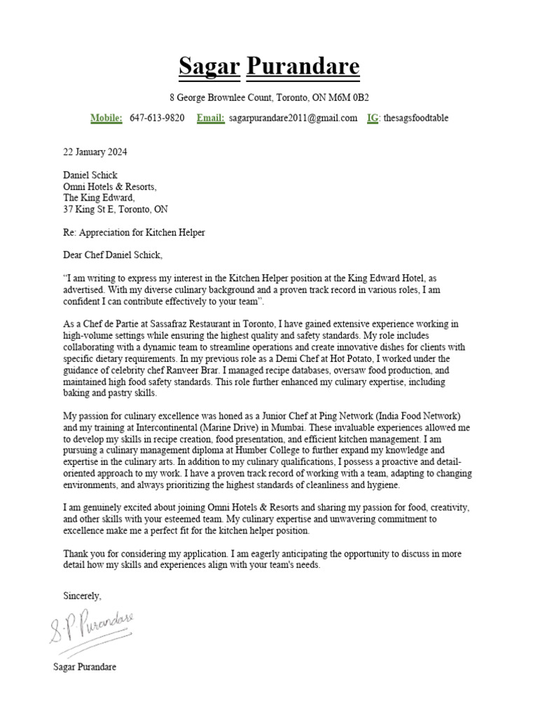 Sagar Purandare Cover Letter | PDF