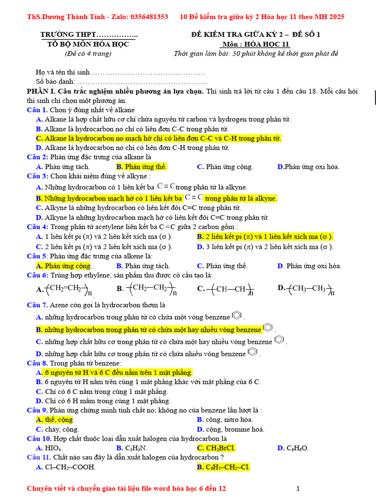 10 DE GIUA KY 2 HOA 11 THEO MH.2025.DTT-giai | PDF