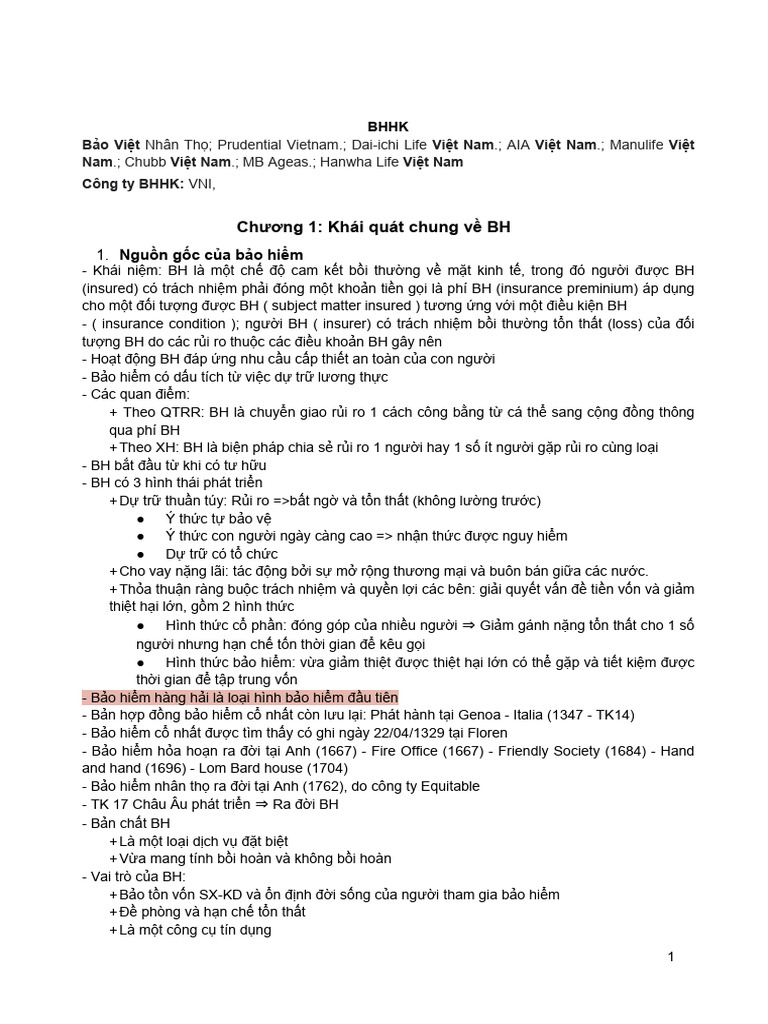 Tổng Hợp BHHK | PDF