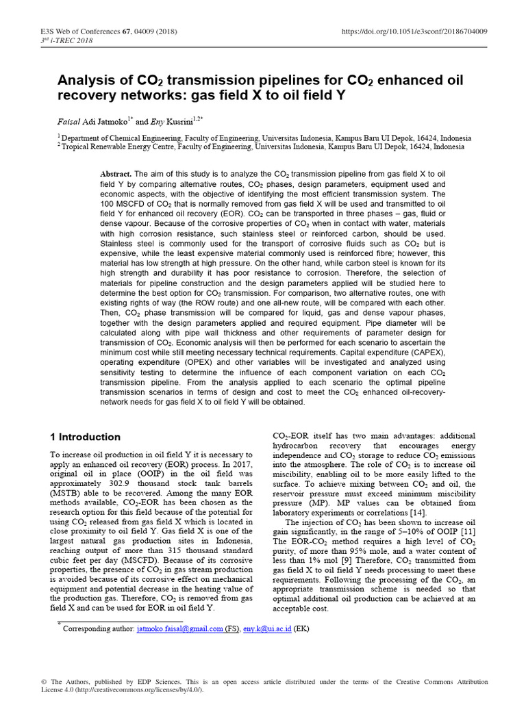 Analysis of CO2 Transmission Pipelines For CO2 Enhanced Oil Jatmoko ...