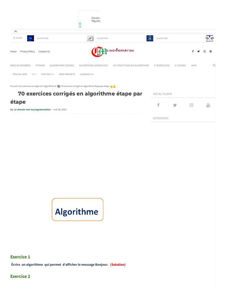 ? 70 Exercices Corrigés en Algorithme Étape Par Étape ?? | PDF | Programmation informatique
