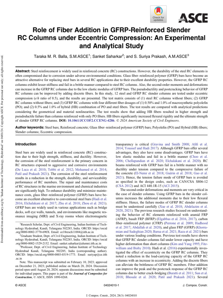 Balla Et Al 2024 Role of Fiber Addition in GFRP Reinforced Slender RC ...