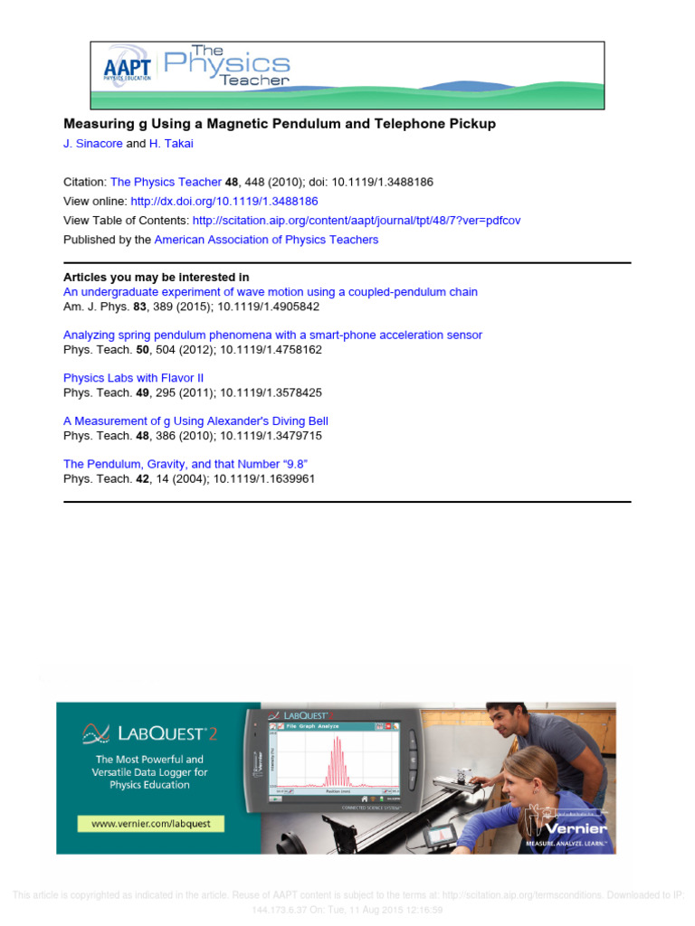 Sinacore 2010 | PDF | Pendulum | Physics