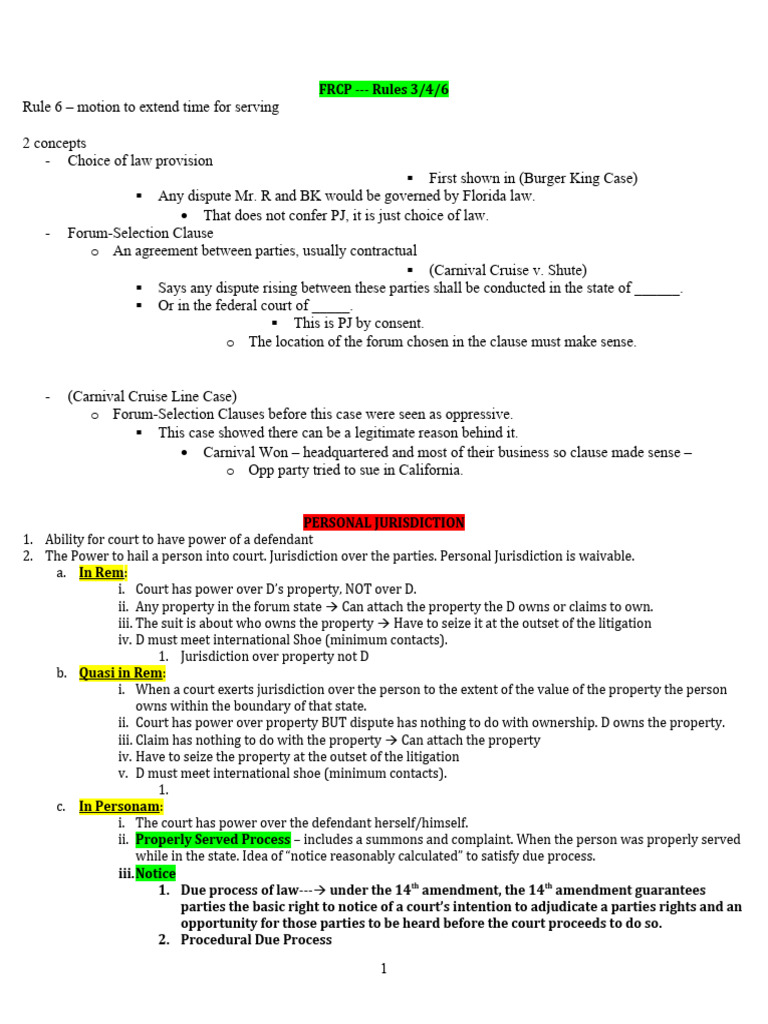 Civ Pro Bible | PDF | Diversity Jurisdiction | Personal Jurisdiction