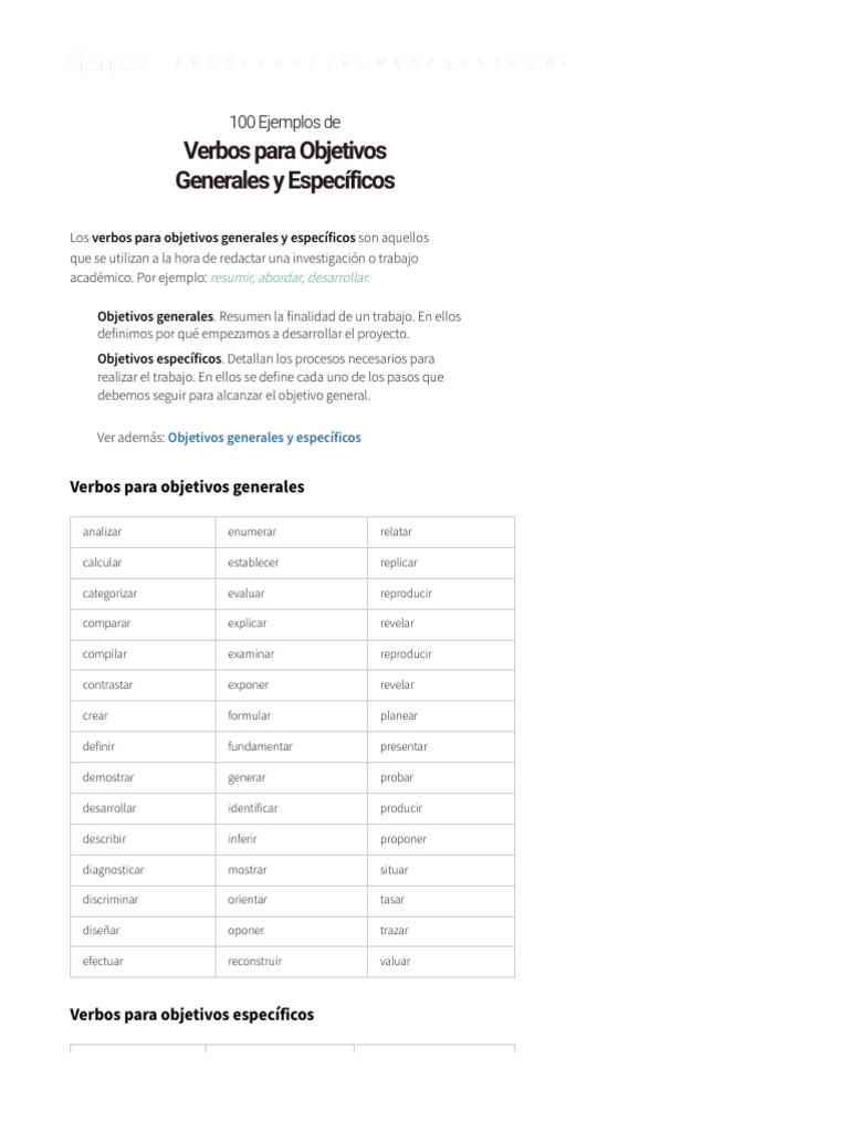 100 Verbos para Objetivos Generales y Específicos | PDF | Hipótesis ...