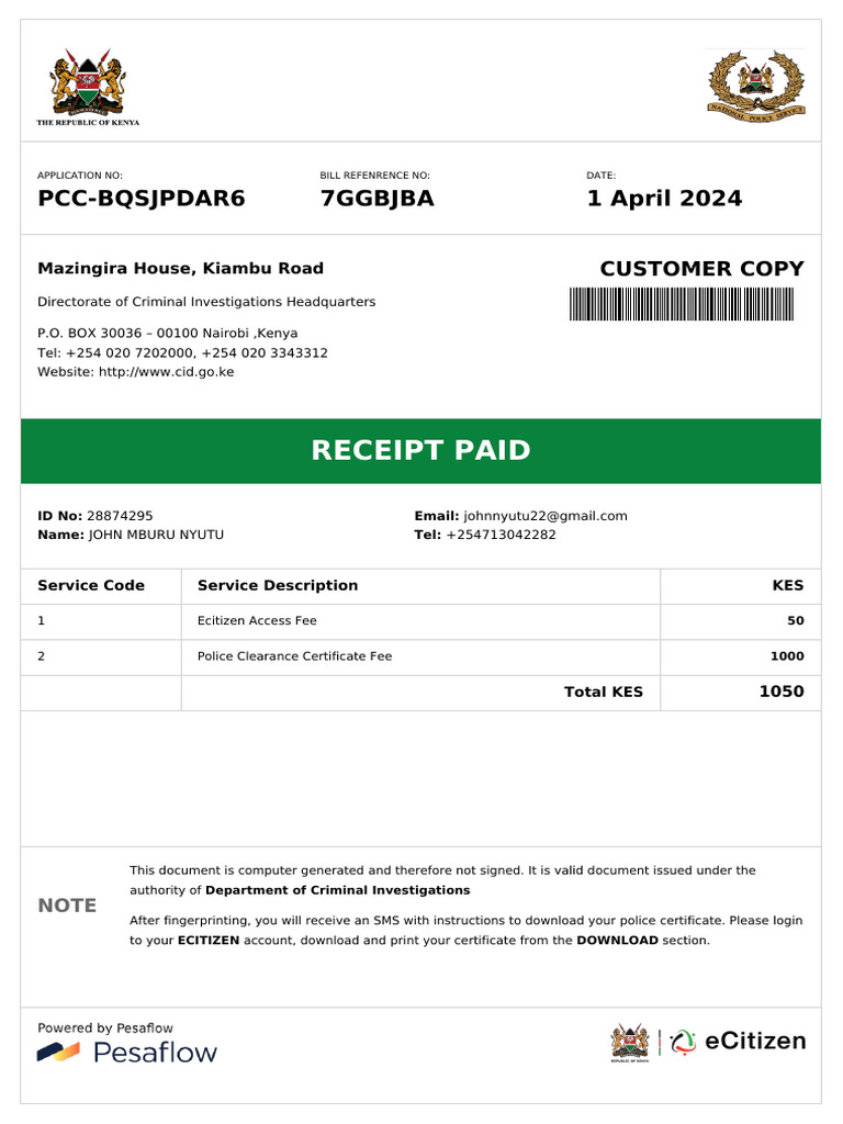 Pcc-Bqsjpdar6-Dci Receipt | PDF