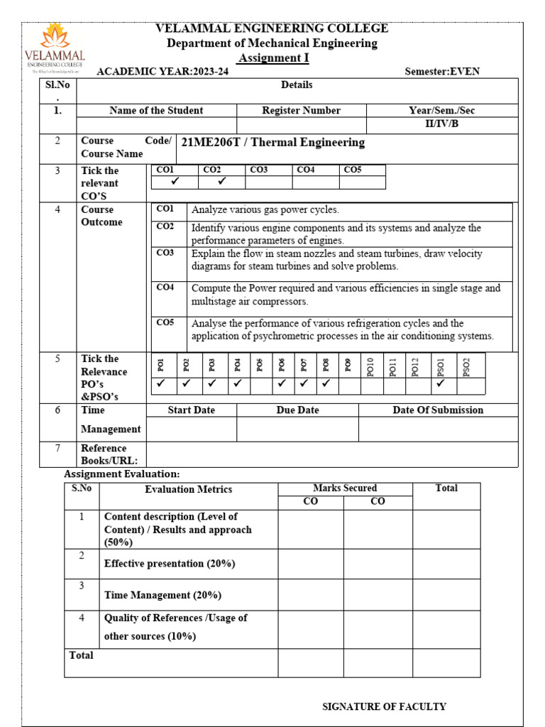 THERMAL Assignment Frontpage | PDF | Mechanical Engineering | Energy Technology