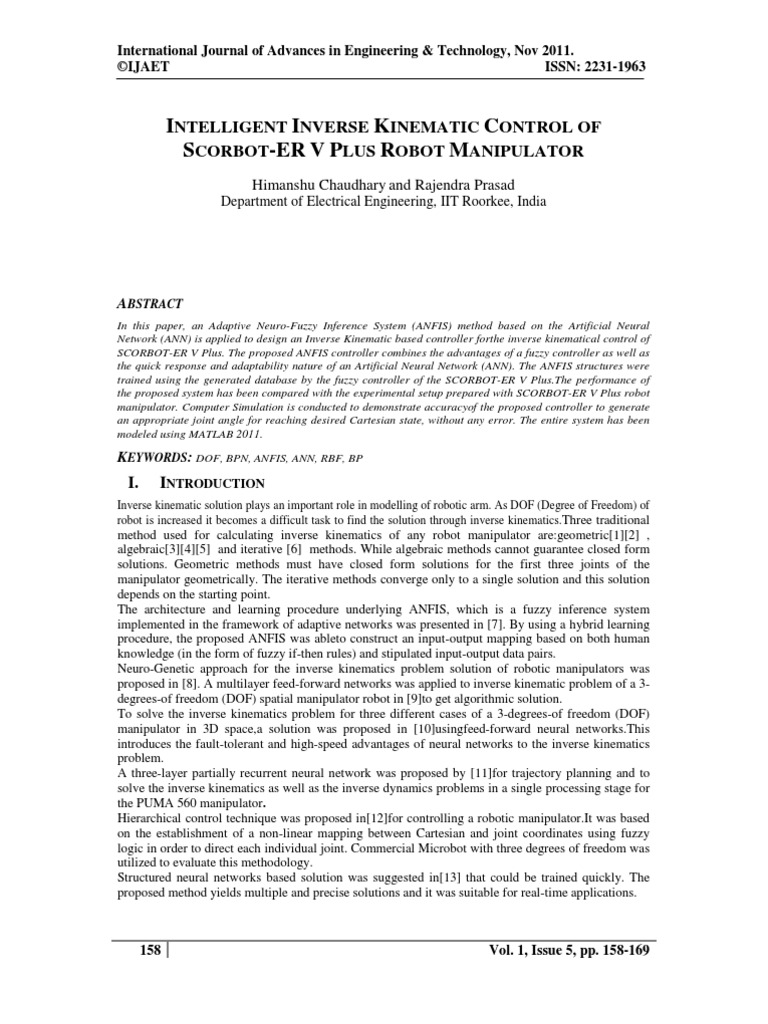 Intelligent Inverse Kinematic Control of Scorbot-Er V Plus Robot Manipulator | PDF | Artificial ...
