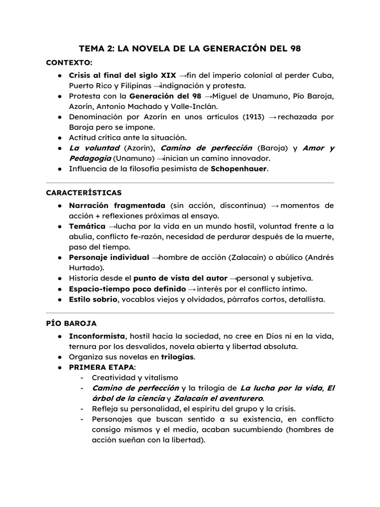 Novela Generación del 98: Crisis y Estilo | PDF