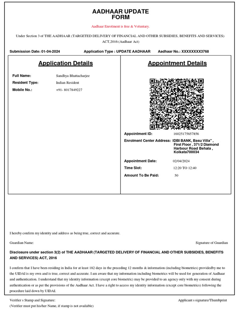 Aadhaar Update Application Form Guide | PDF | Surveillance | Computer ...