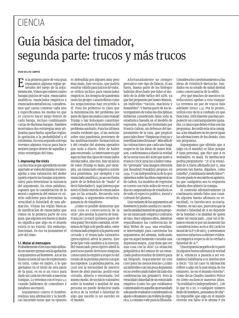 Guía Básica Del Timador 2 - La Diaria - Hugo de Los Campos | PDF ...