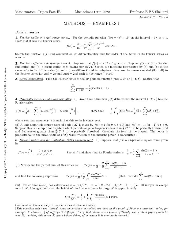 Part IB Methods Example Sheet 1 | PDF | Algebra | Subtraction