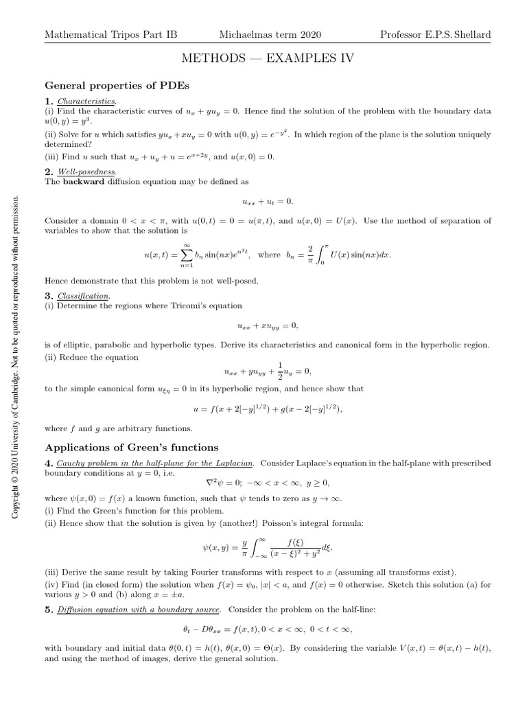 Part IB Methods Example Sheet 4 | PDF | Green's Function | Sphere