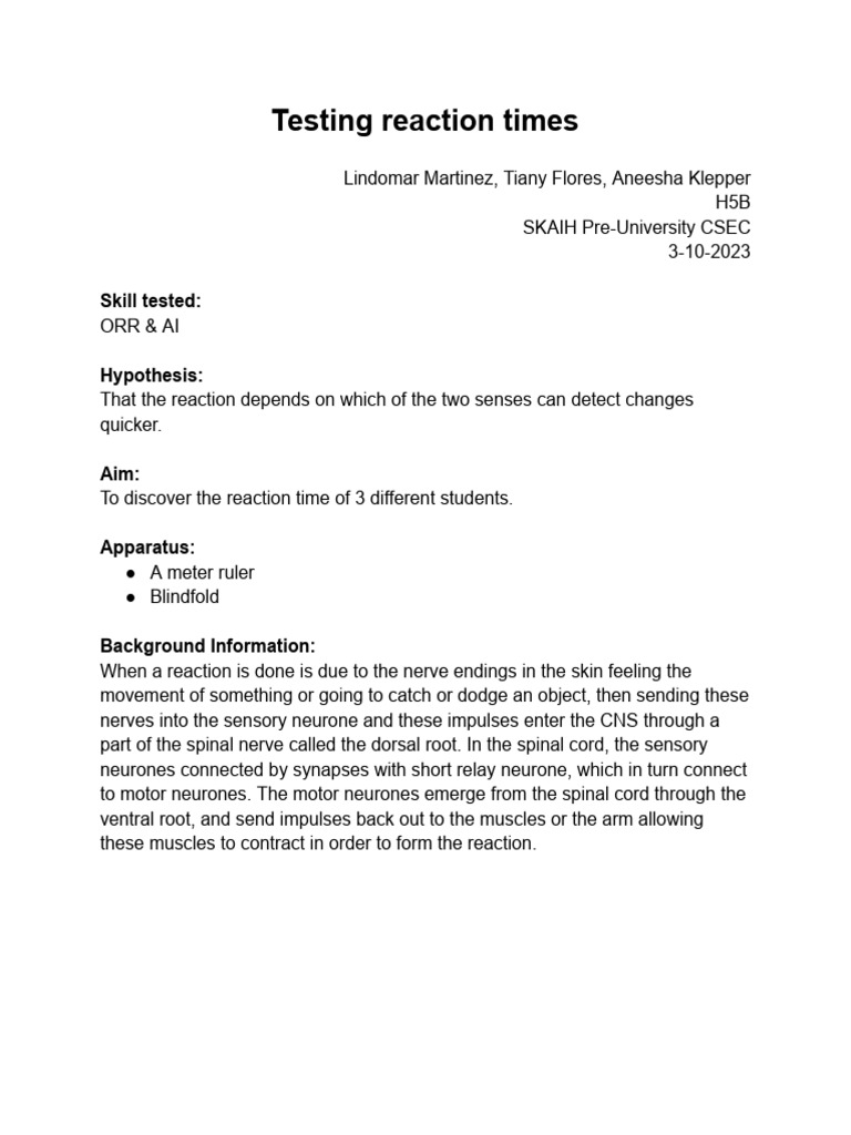 Reaction Time Bio SBA | PDF | Motor Neuron | Nerve