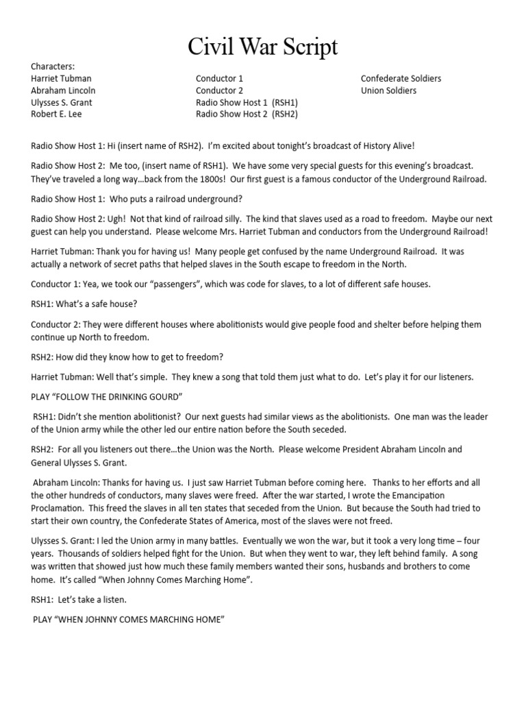 Civil War Skit | PDF | Union (American Civil War) | Underground Railroad