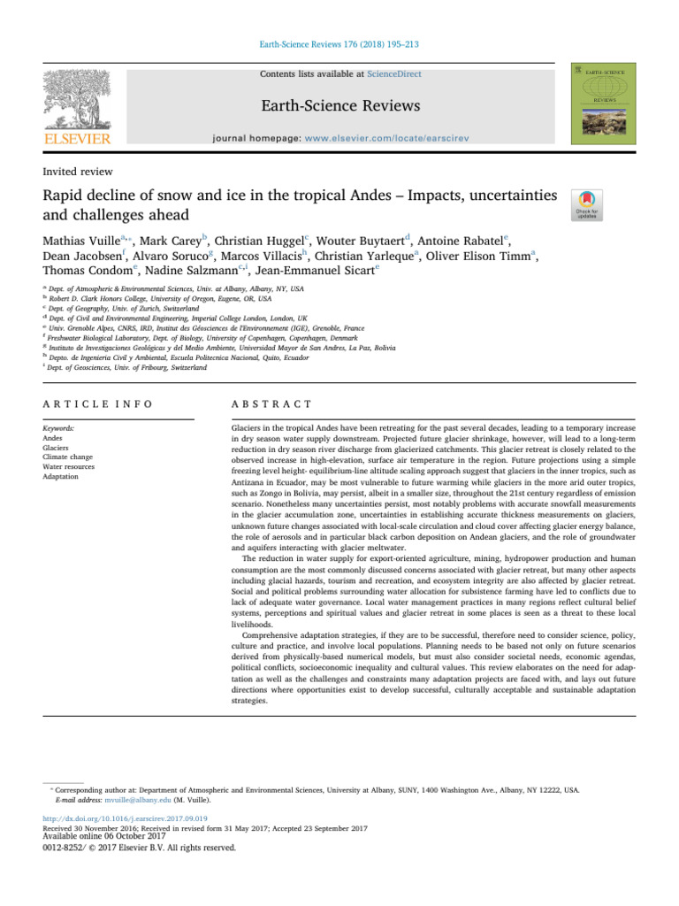 Rapid Decline of Snow and Ice in The Tropical Andes-Impacts ...