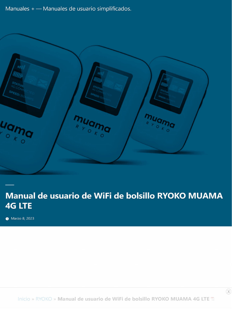 Guía del Wifi Portátil RYOKO MUAMA 4G LTE | PDF | Punto de acceso inalámbrico | Wifi