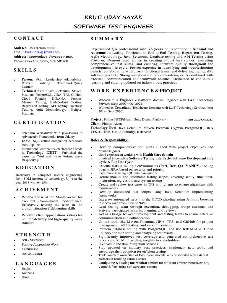 KrutiUNayak Resume | PDF | Software Testing | Selenium (Software)