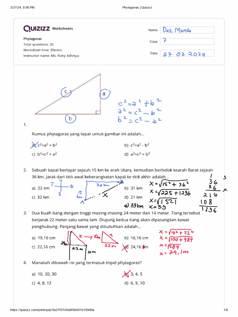 Latihan Soal Teorema Phytagoras | PDF