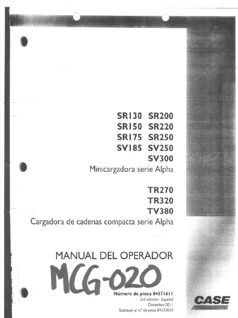 PDF Manual de Operacion y Mantenimiento Minicargador Case sr220 ...