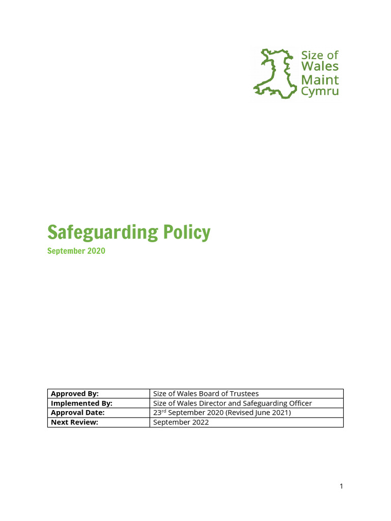 Size of Wales Safeguarding Policy - Final Sept 2020 - Rev June 2021 | PDF | Informed Consent ...