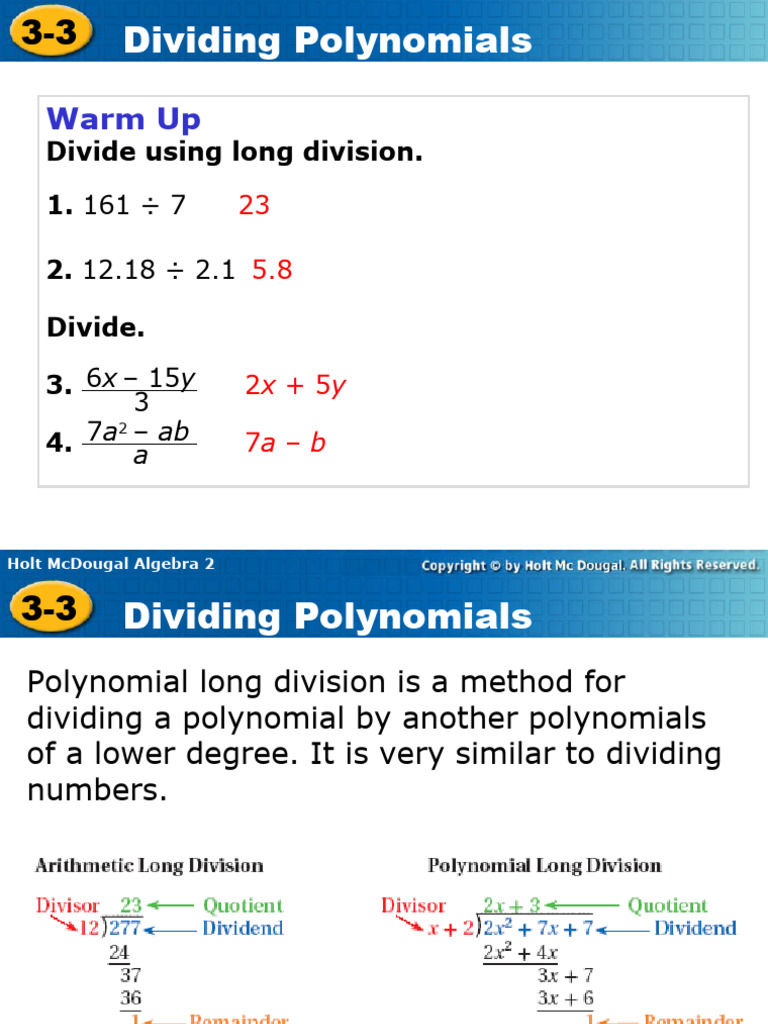 3-3 Dividing Poly Edit | PDF | Polynomial | Mathematical Analysis