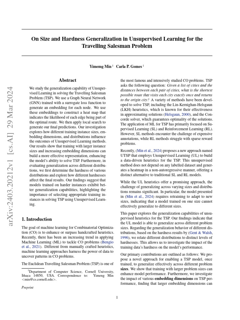 On Size and Hardness Generalization in Unsupervised Learning For The Travelling Salesman Problem ...