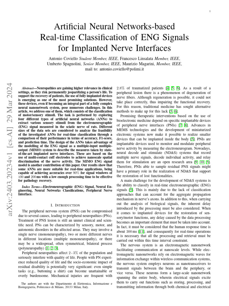 Artificial Neural Networks Based Real Time Classification Of Eng Signals For Implanted Nerve 