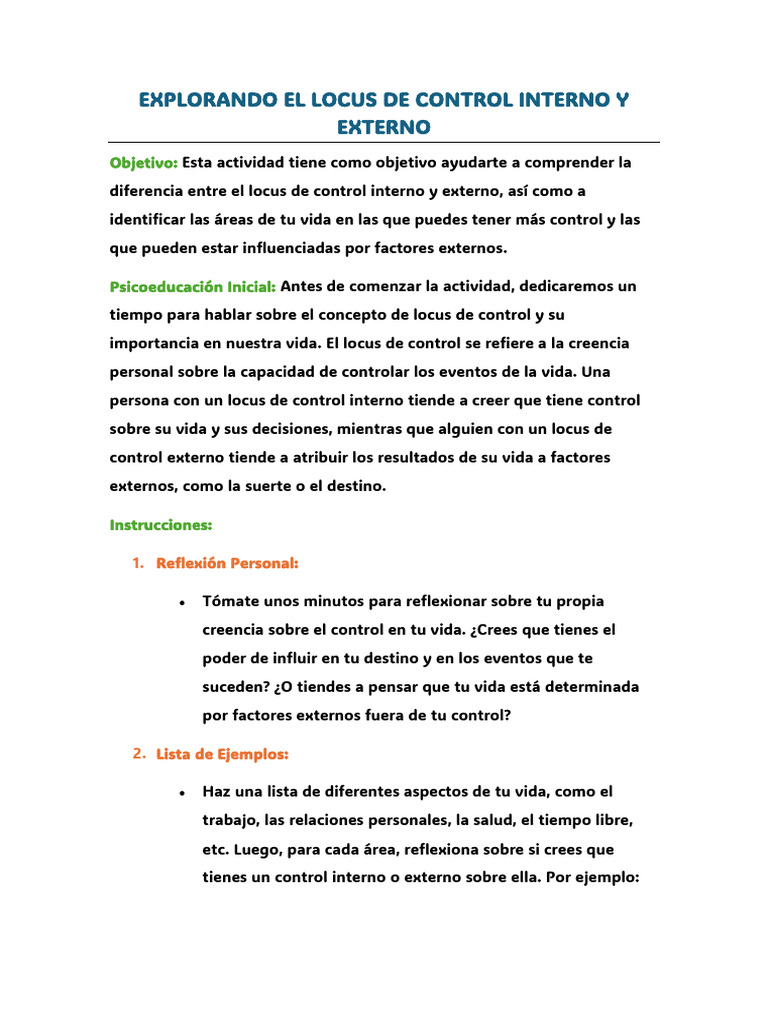 Locus de Control Externo vs. Interno | PDF | Sicología | Conceptos psicologicos