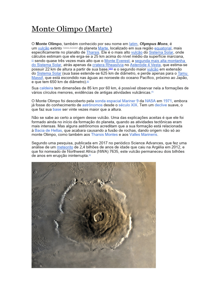 Monte Olimpo | PDF | Marte | Planetas do Sistema Solar
