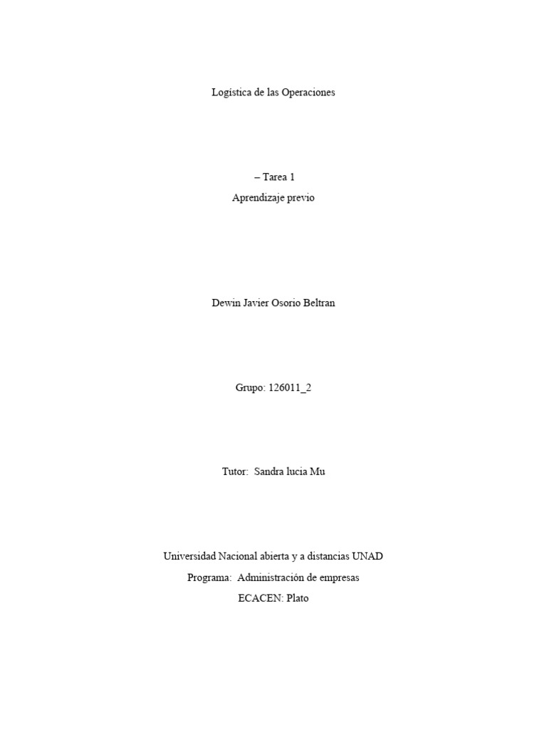 Tarea 1 Aprendizaje Previo | PDF | Logística | Business