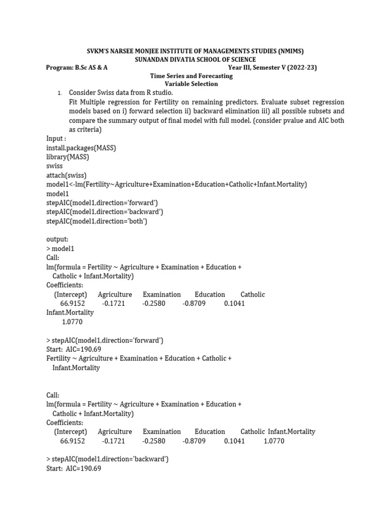 Prac3 - Variable Selection | PDF | Linear Regression | Dependent And ... Prac3 - Variable Selection | PDF | Linear Regression | Dependent And ...