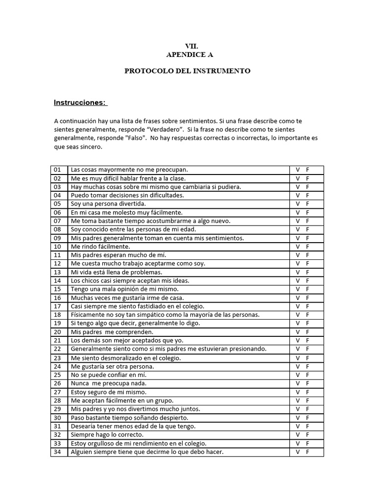 Inventario de Autoestima de Coopersmith | PDF