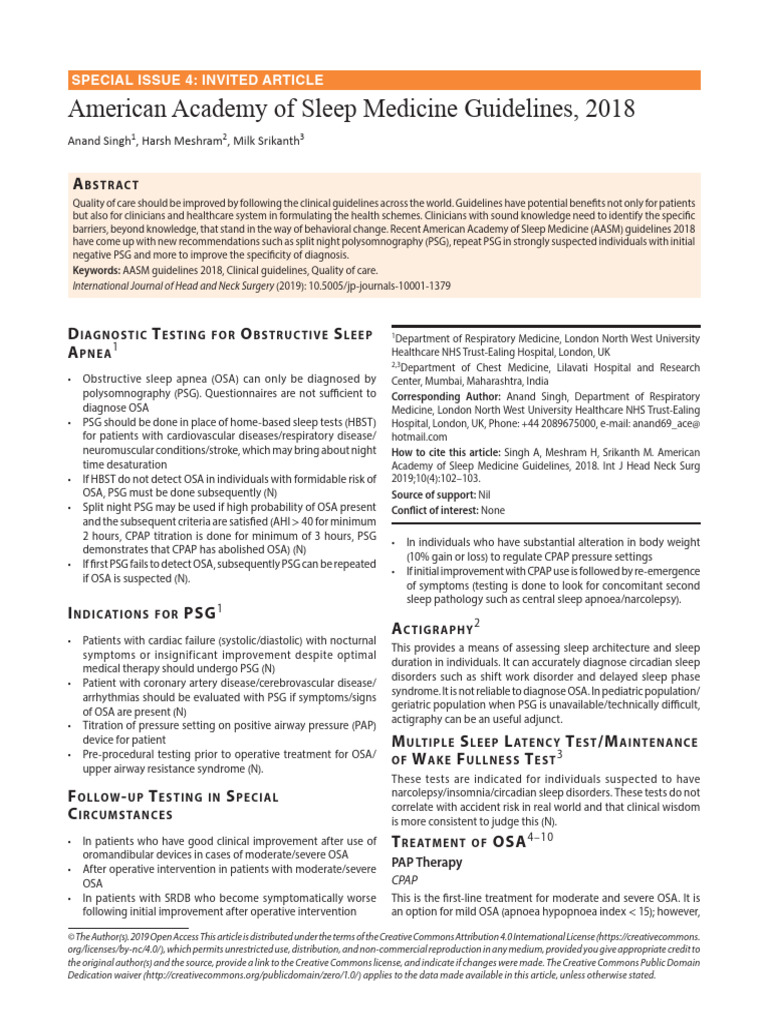 American Academy of Sleep Medicine Guidelines, 2018 | PDF | Sleep ...