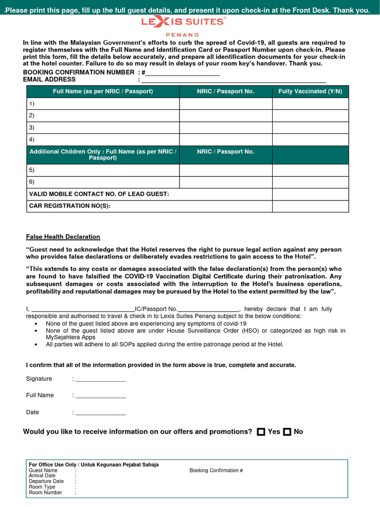 Lexis Suites Penang Declaration Form | PDF | Credit Card