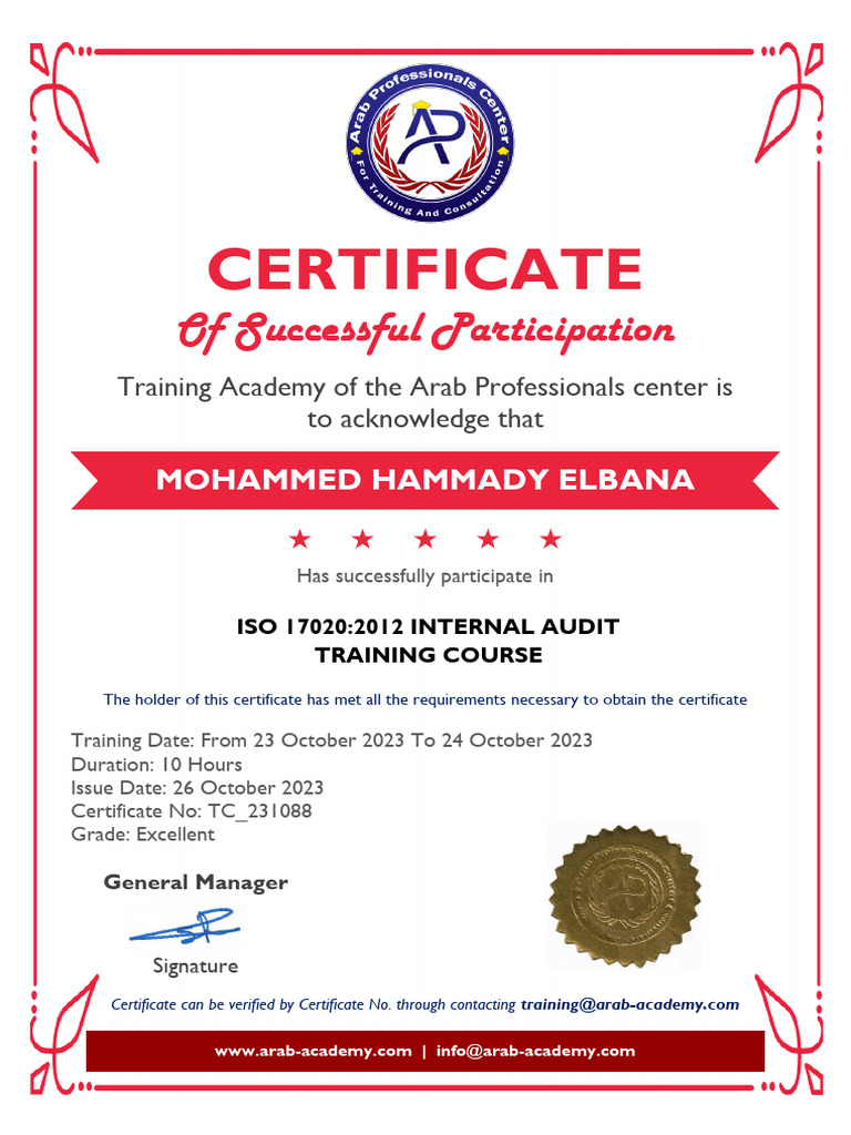 Certificate ISO 17020 Internal Audit Training-9 | PDF