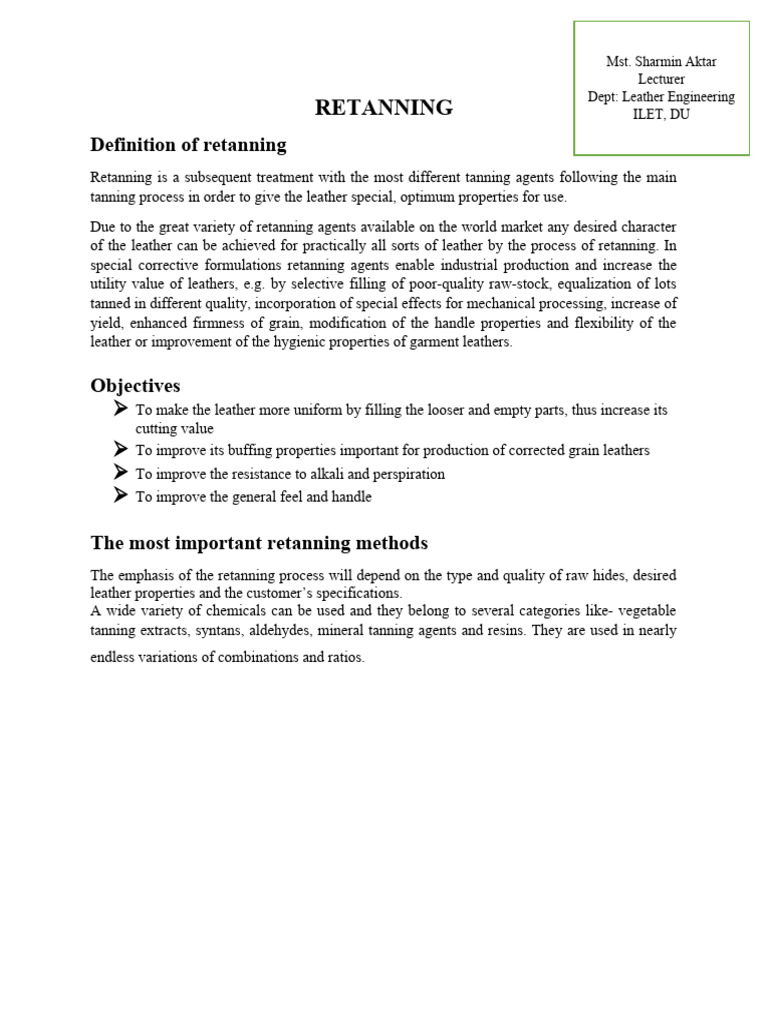 Re Tanning | PDF | Leather | Dye