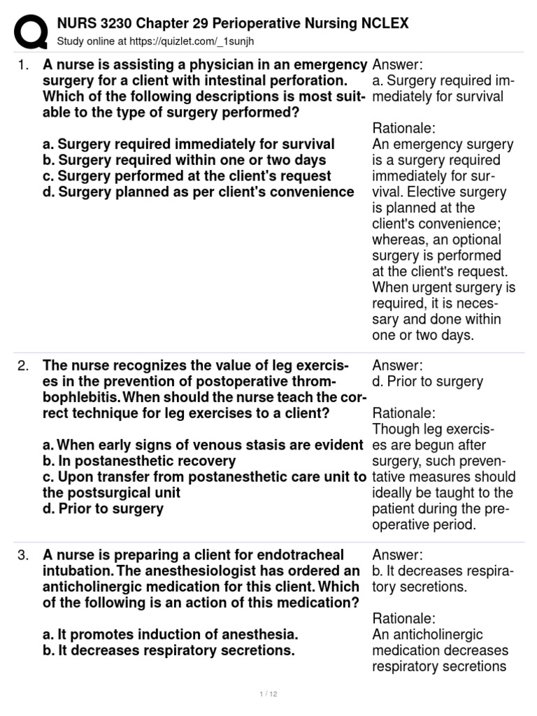 Perioperative Nursing NCLEX Guide | PDF | Surgery | Anesthesia