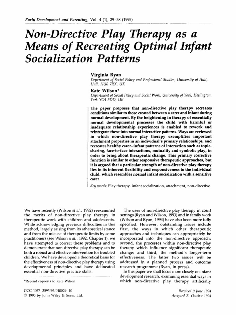 Non-Directive Play Therapy As A Means Recreating Optimal Infant ...