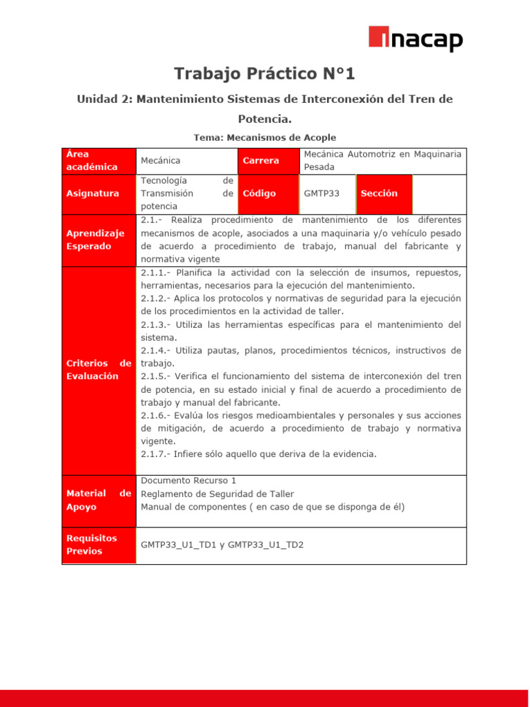 GMTP33 U2 TP1 | PDF | Embrague | Bienes manufacturados