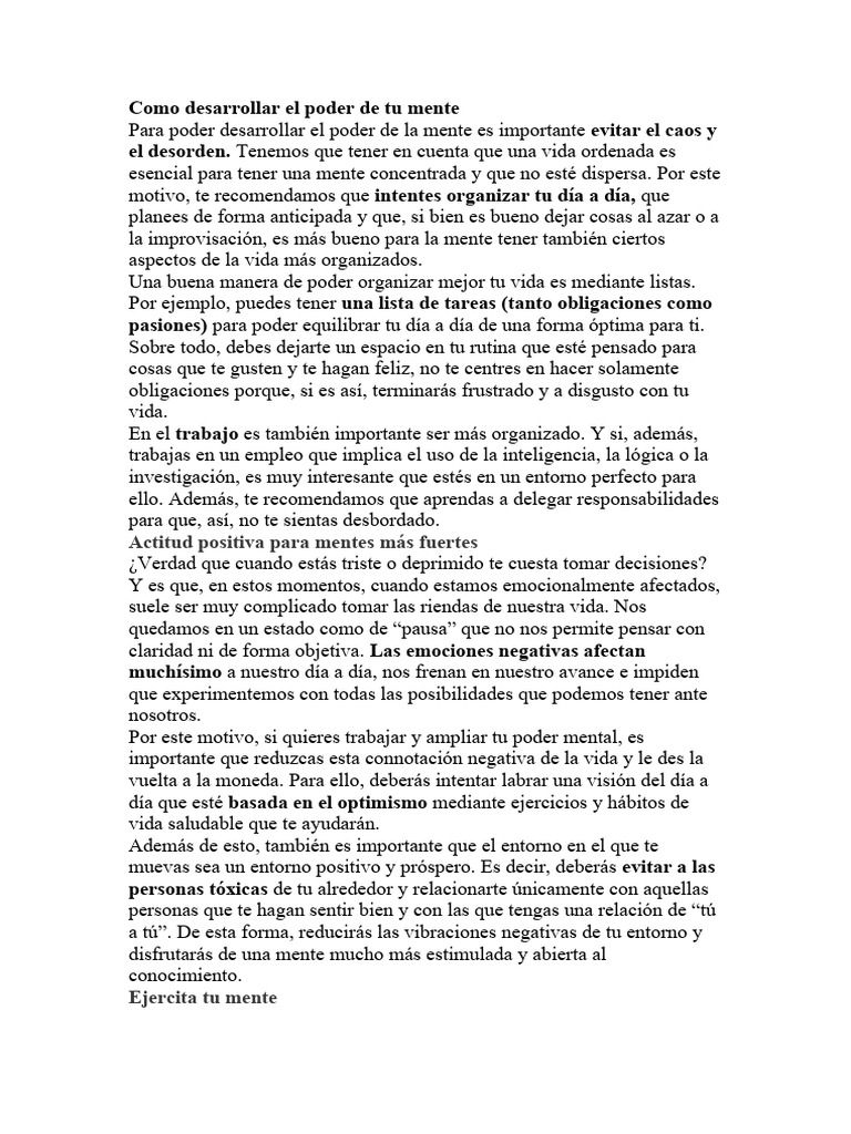 Desarrolla el Poder de tu Mente | PDF | Mente | Nutrientes