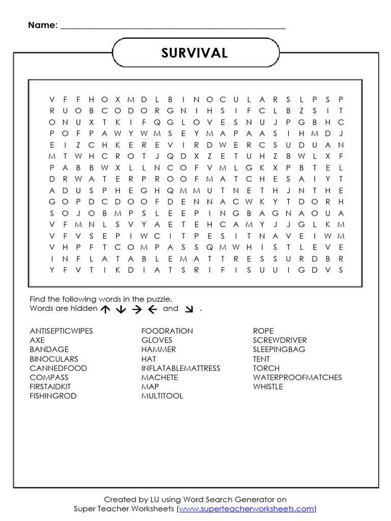 Survival Wordsearch | PDF | Puzzles | Games Of Mental Skill